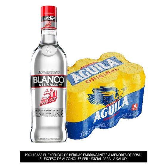 Aguardiente Blanco Del Valle Sin Azucar 750 Ml + Sixpack Aguila Lata ...