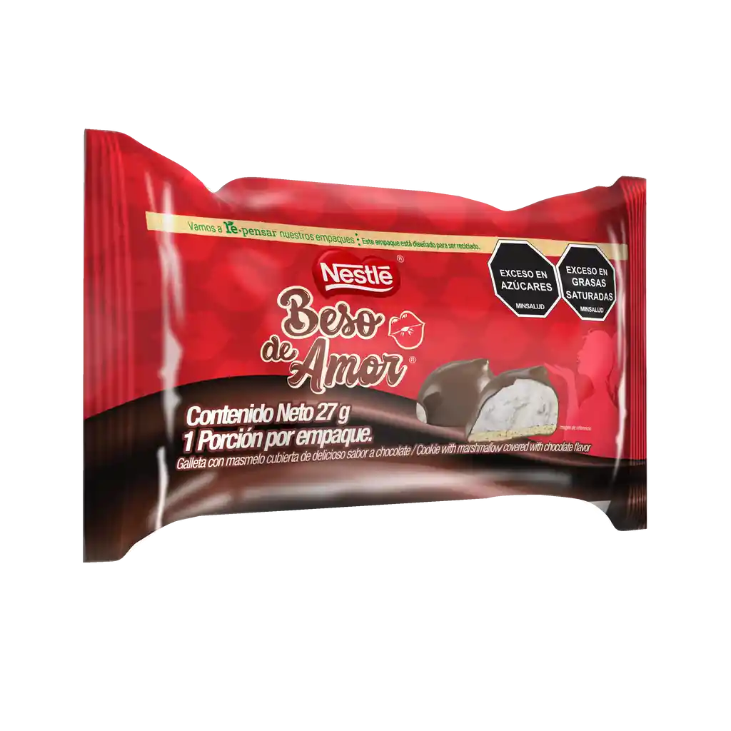 Galleta masmelo BESO DE AMOR cubierta sabor chocolate x 27g desde $ 2.550