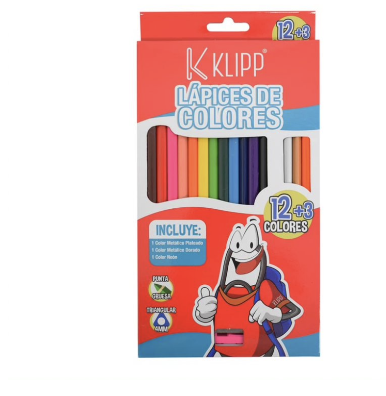 Color Unipunta 4m Largo Caja 12+3 Unidades + Tajalapiz Klipp - Rappi