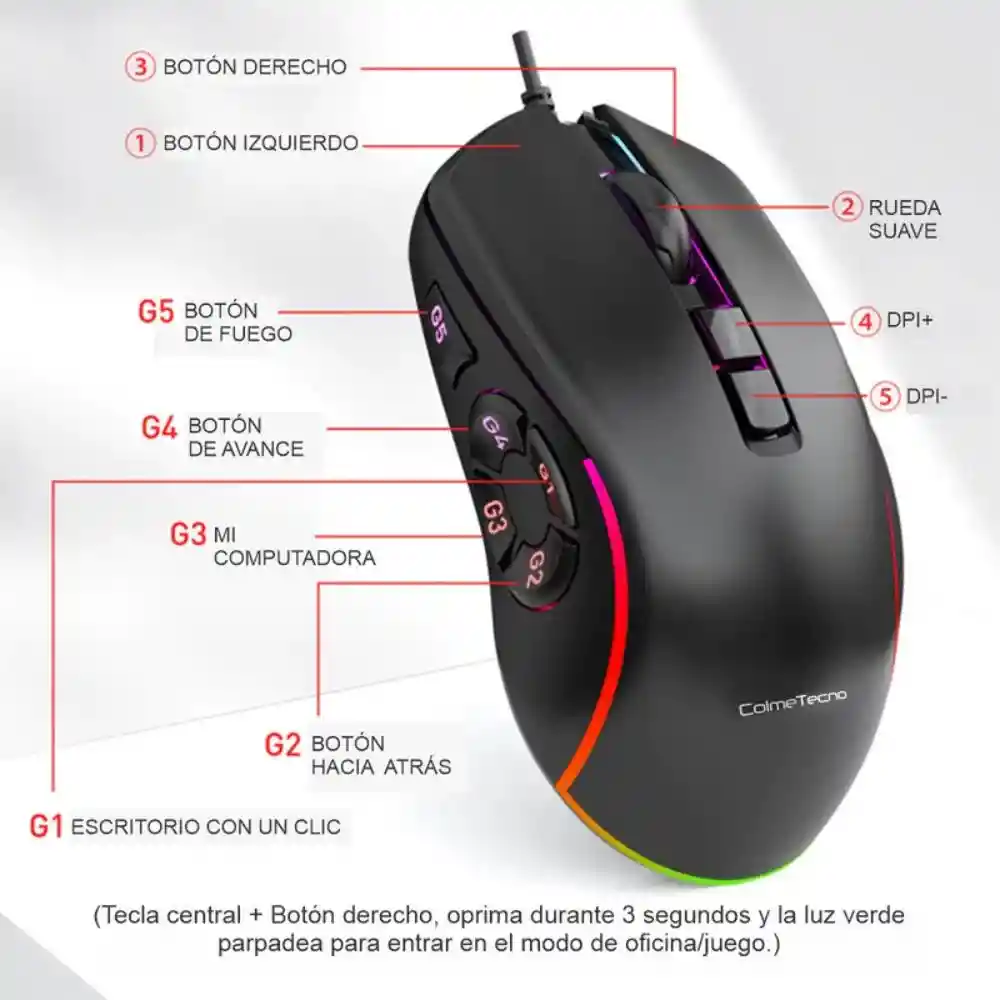 Mouse Gamer 10 Botones Con Luces Led Weibo X9 7200dpi - Rappi