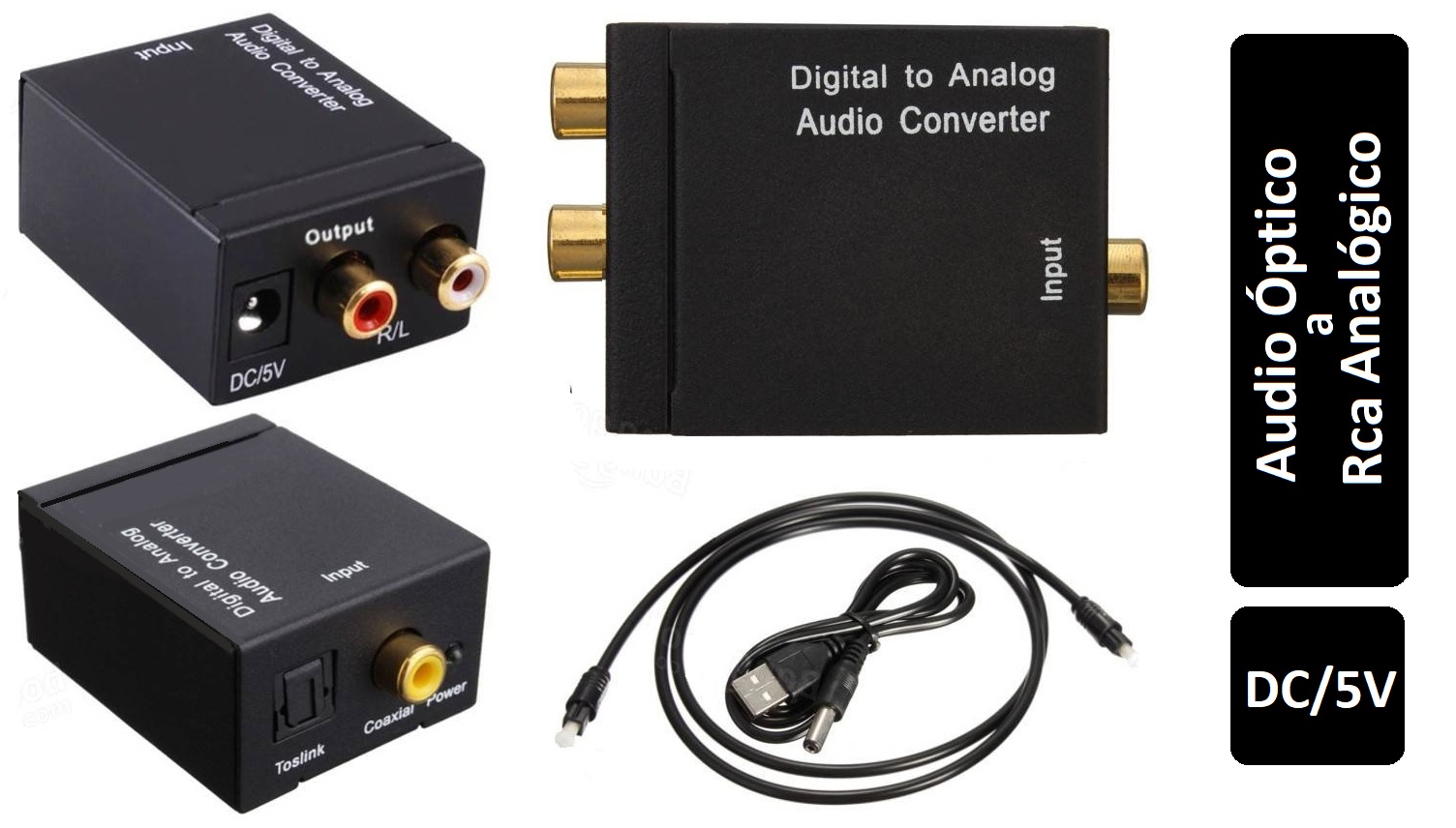 Convertidor De Audio Óptico A Rca Analógico Adaptador Spdif A Toslink ...