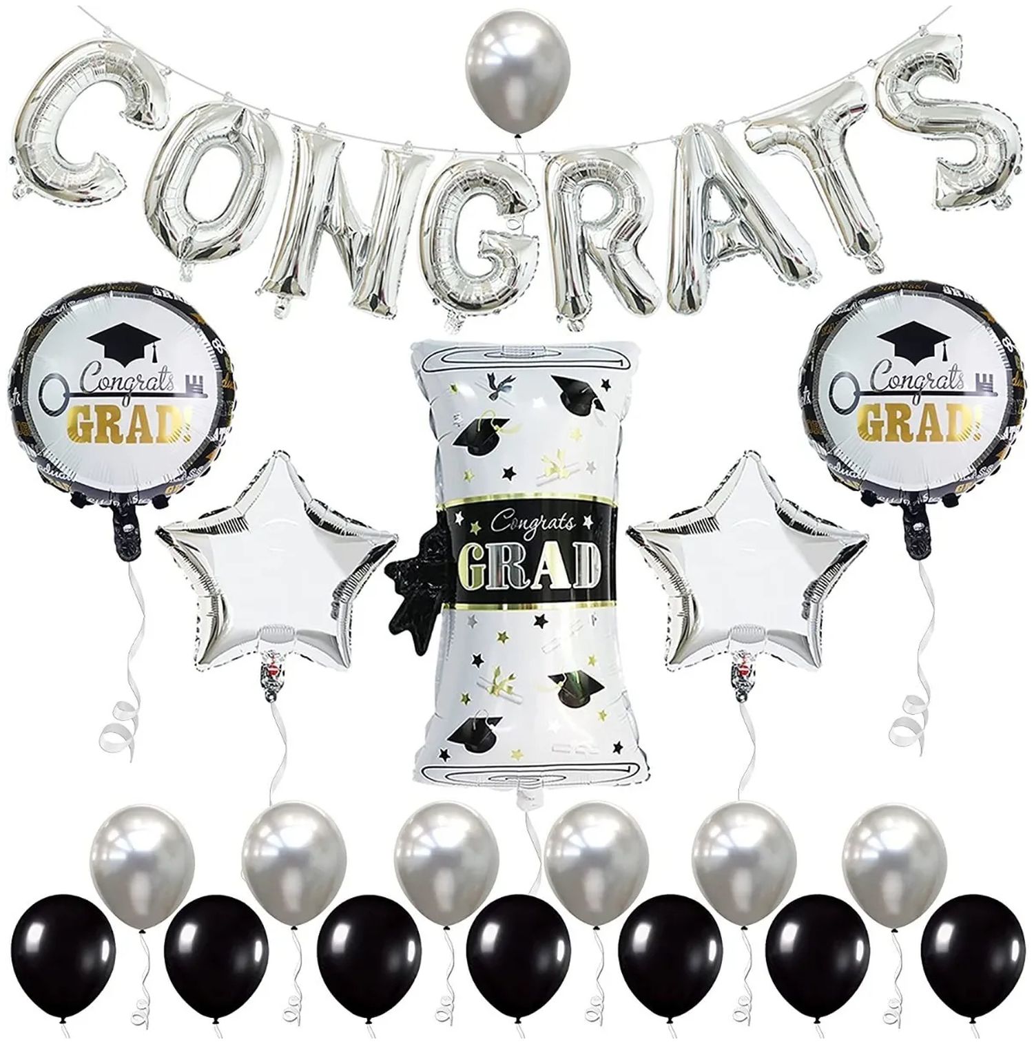 Globos Arco Grado Graduacion Diploma Plateado Negro - Rappi