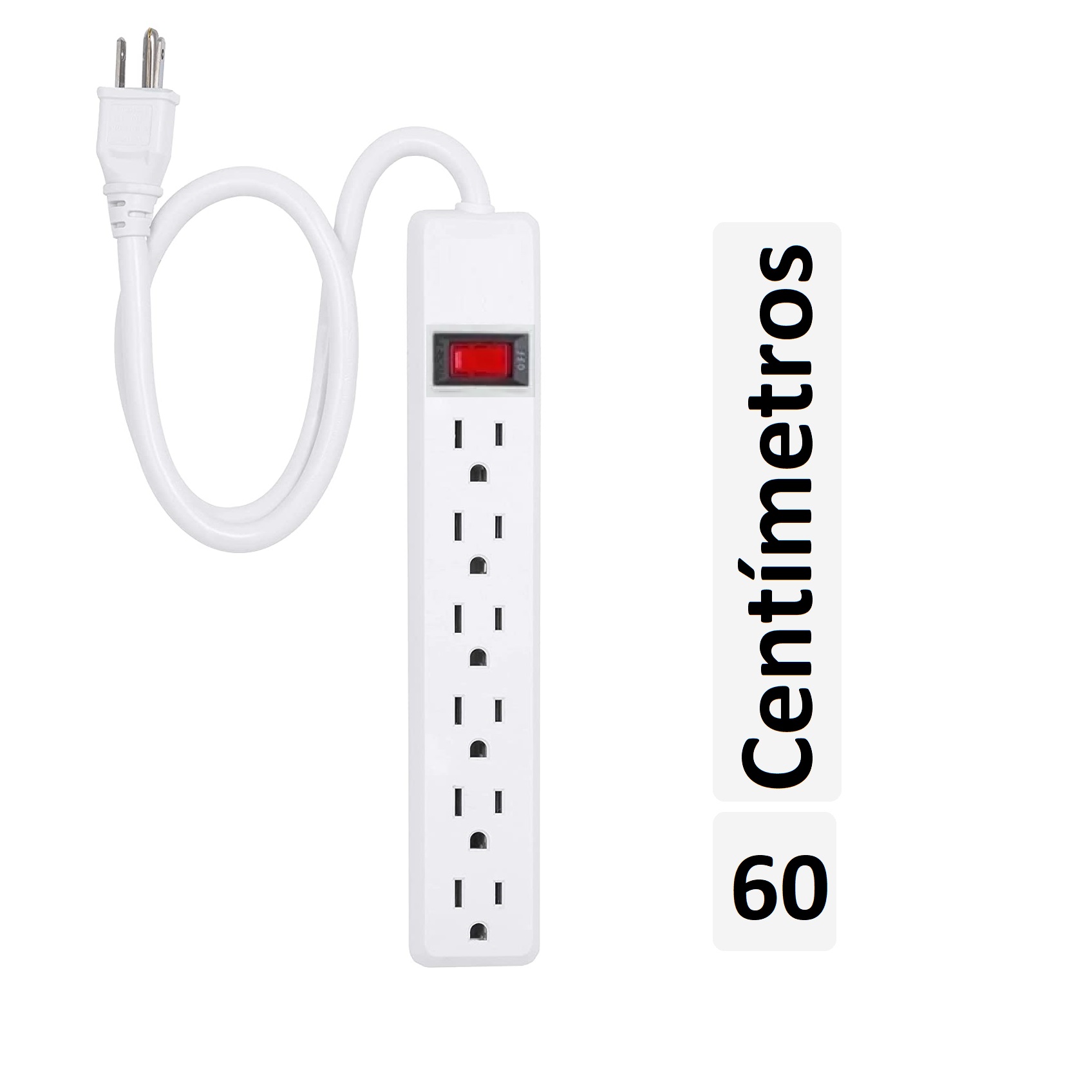 Multitoma Extensión Eléctrica 60cm De 6 Entradas Tomas Regleta Supresor ...