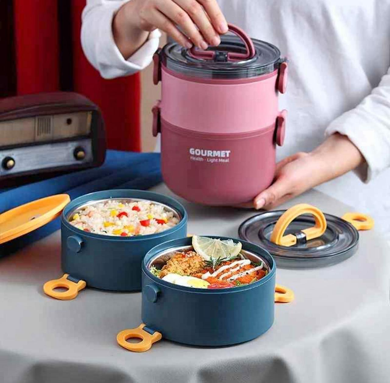 Porta Comidas 2 Compartimientos Acero Inoxidable Con Cuchara - Rappi