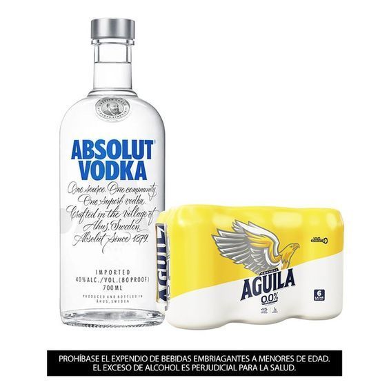 Vodka Absolut Regular 700 Ml + Sixpack Cerveza Aguila 0.0 Lata 330ml ...