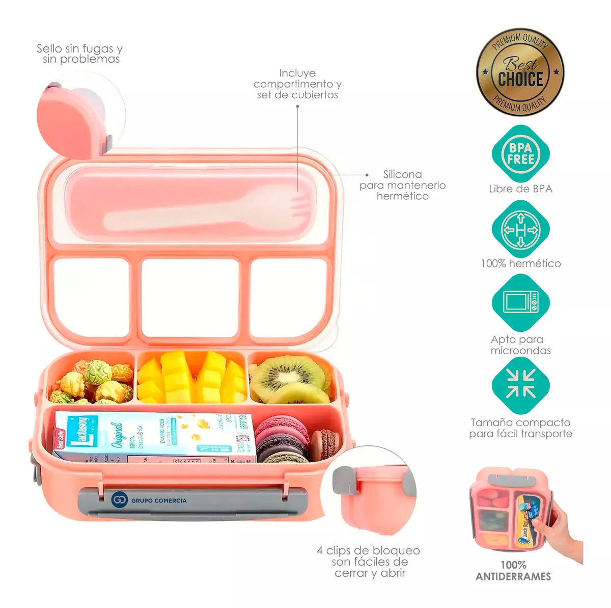 Porta Comidas Tupper Con Divisiónes Cubierto Libre De Bpa - Rappi