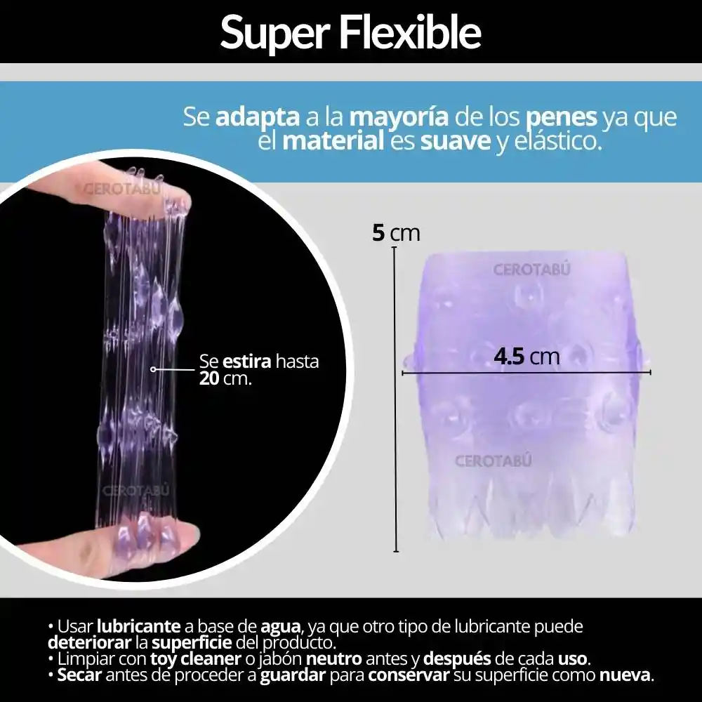 Funda Pene Textura Retardante Adaptable Flexible Anillo Silicona Rappi