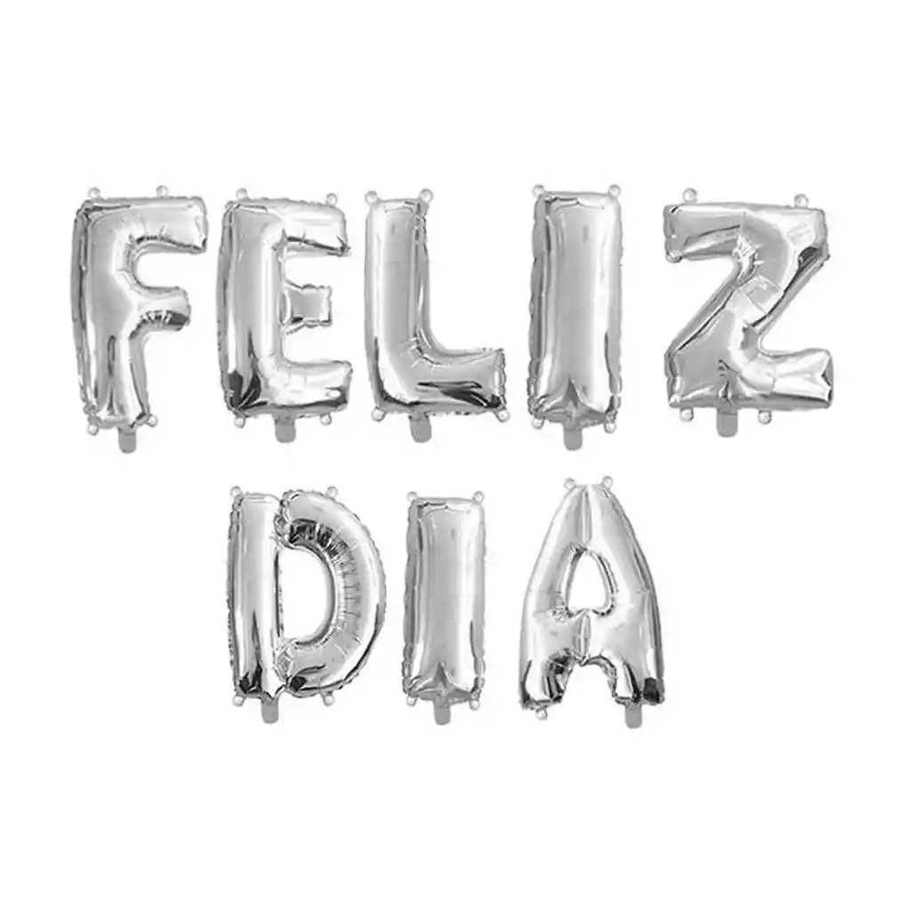 Letrero Globos Metalizado Feliz Dia Letra A Letra Plateado - Rappi