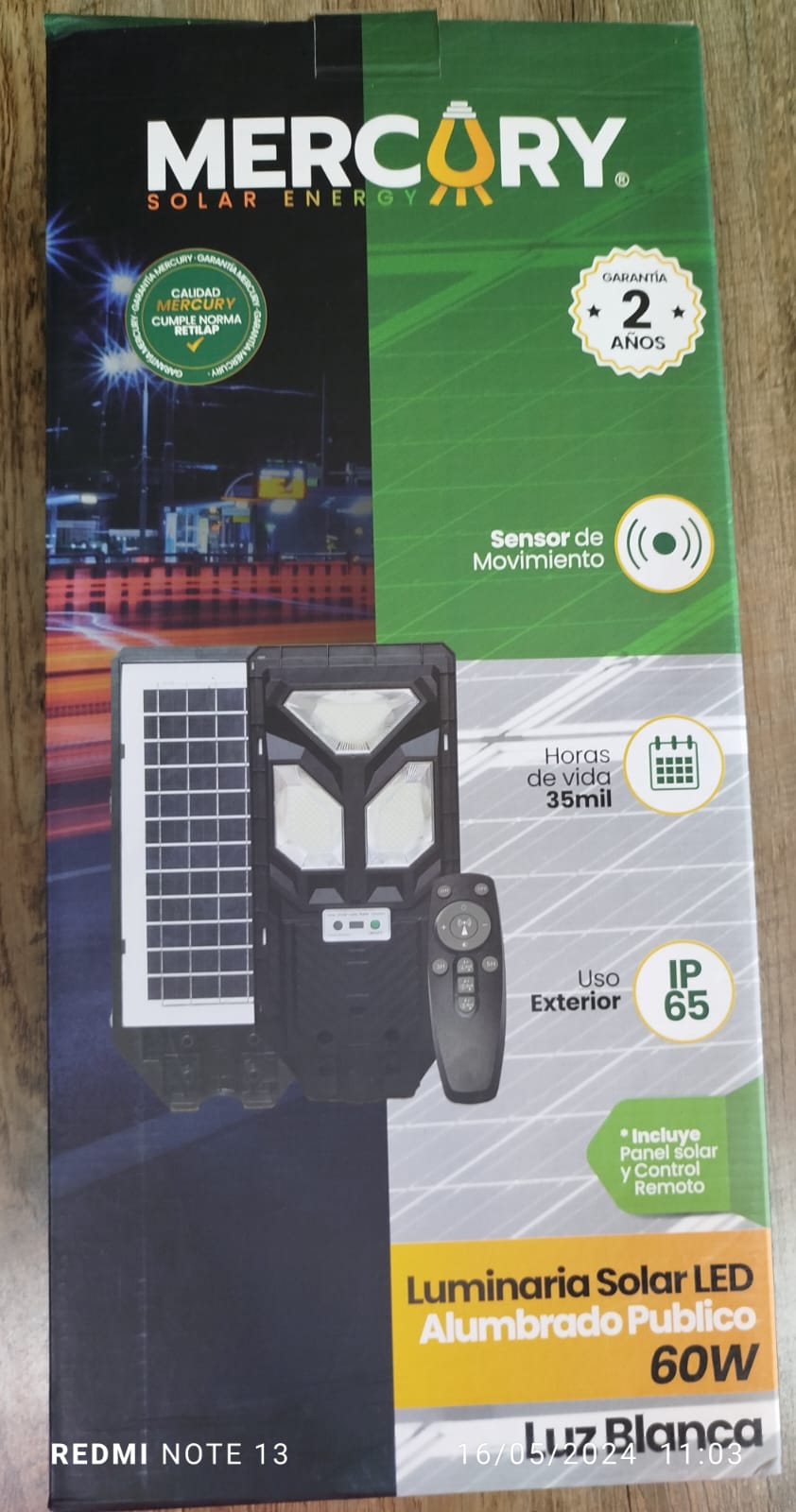 Luminaria Solar Led 60w Luz Blanca Mercury - Rappi