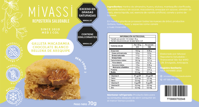 Galleta Macada Y Choco Blanco X70gr Mivassi - Rappi