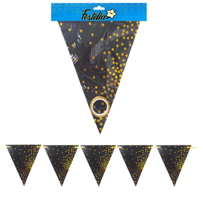 Banderin De Triangulo Negro Con Puntos Dorados - Rappi