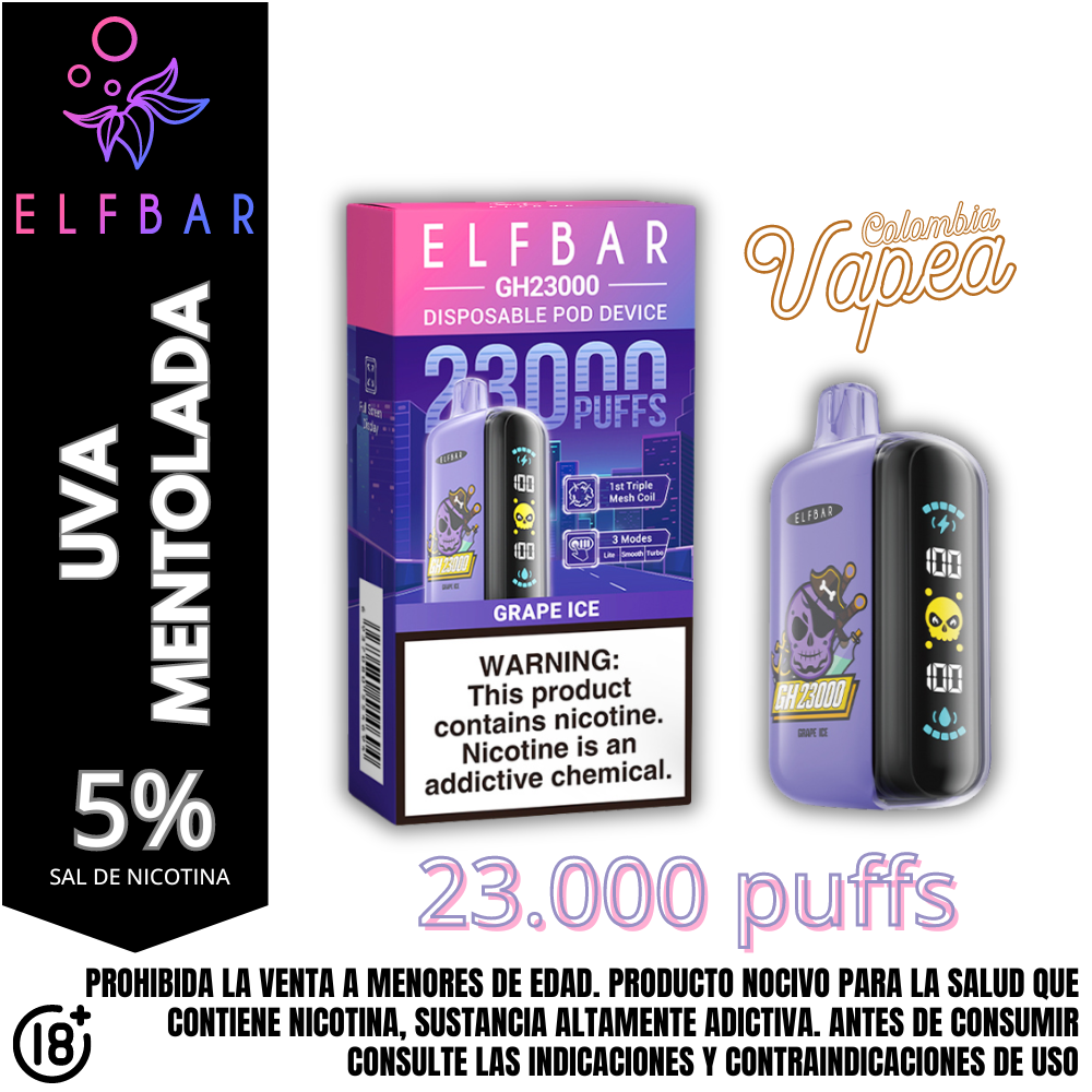 Vape Elfbar Grape Ice 23000 Puffs 5% - Rappi