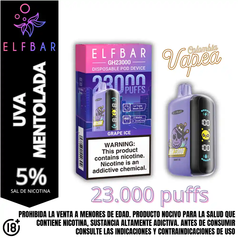Vape Elfbar Grape Ice 23000 Puffs 5% - Rappi