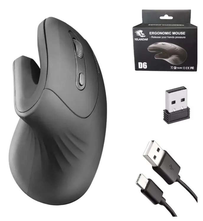 Mouse Inalambrico Vertical Ergonómico Recargable D6 1600 Dpi - Rappi