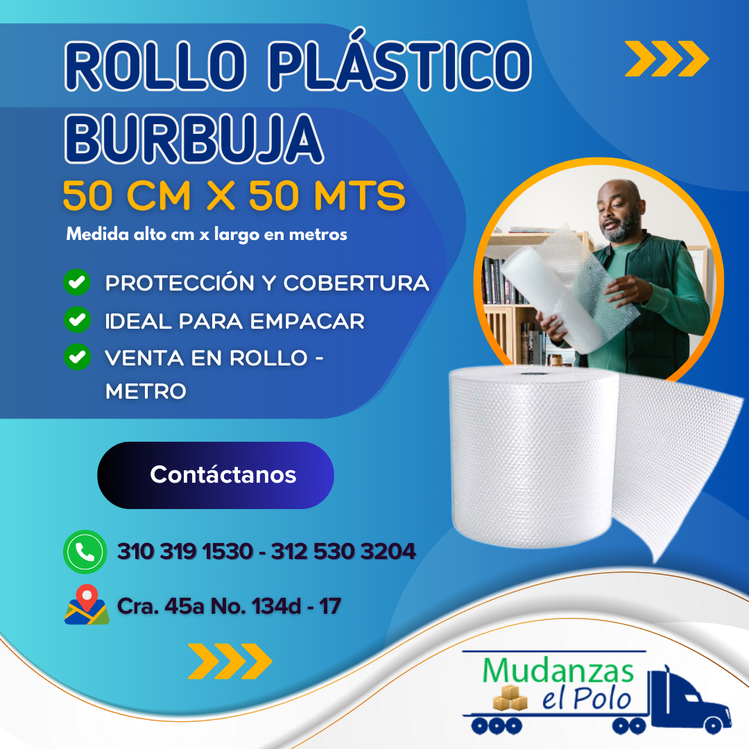 Rollo Plástico Burbuja - 50 Cm Alto X 50 Mts Largo - Rappi