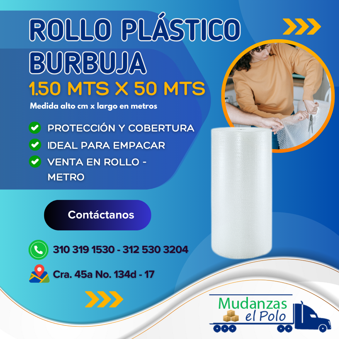 Rollo Plástico Burbuja - 1,50 Mts Alto X 50 Mts Largo - Rappi