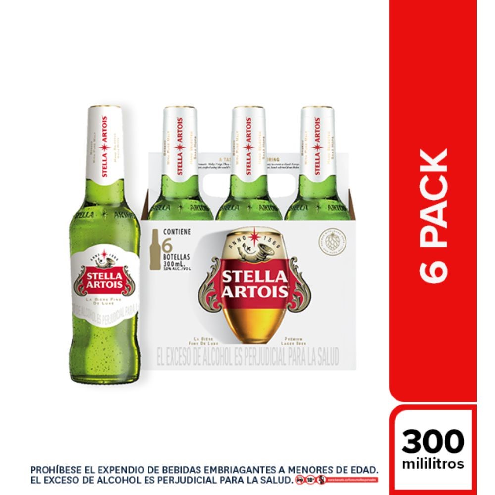 Cerveza Stella Artois - Botella 300 Ml X 6 Unidades Six Pack - Rappi