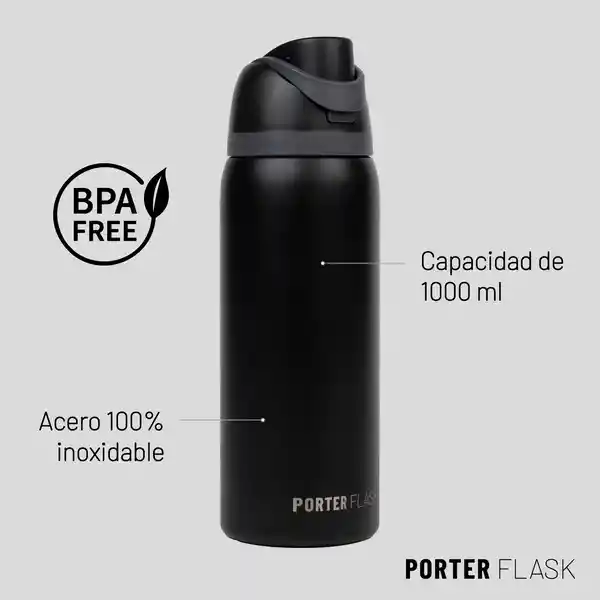 Botella Termica Agua 1lt Porter Flask Acero Inox - Black - Rappi