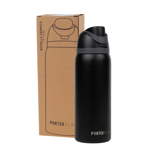 Botella Termica Agua 1lt Porter Flask Acero Inox - Black - Rappi