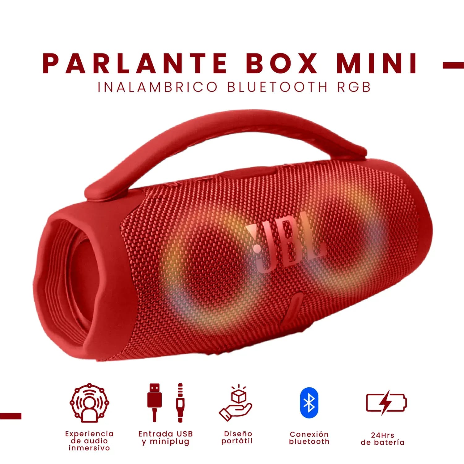 Parlante Mini Boom Box Bluetooth Jbl Inalámbrico Rojo Replic 1.1 Innovo ...