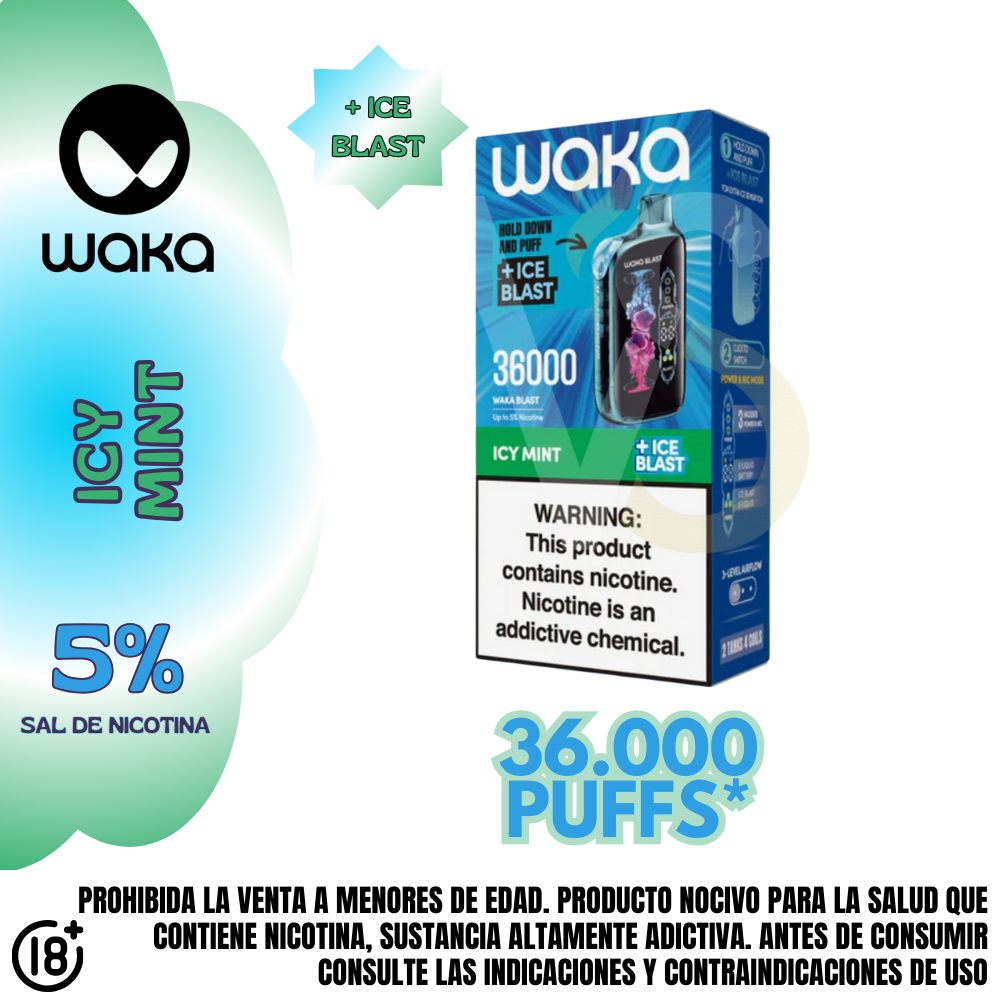 Vape Waka Icy Mint 36000 Puffs 5% - Rappi