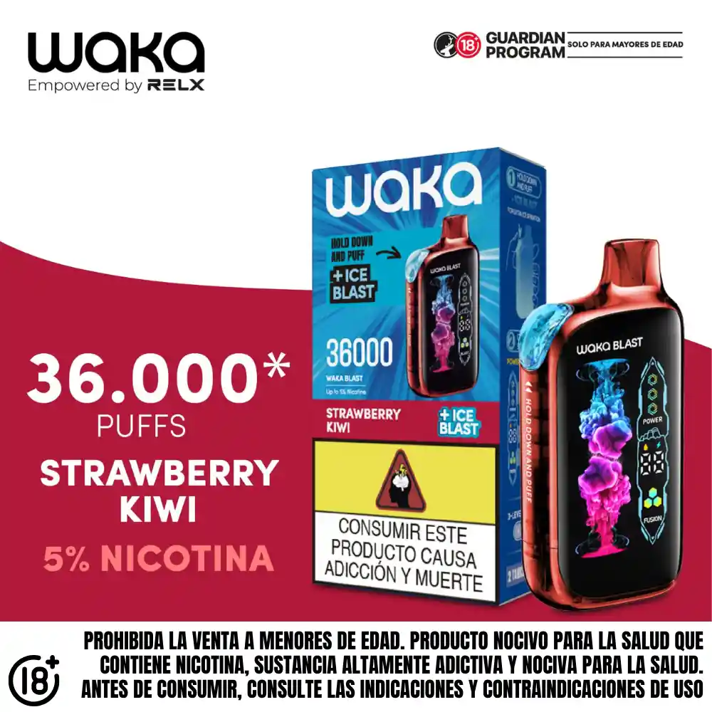 Vape Waka Strawberry Kiwi 36000 Puffs 5% - Rappi