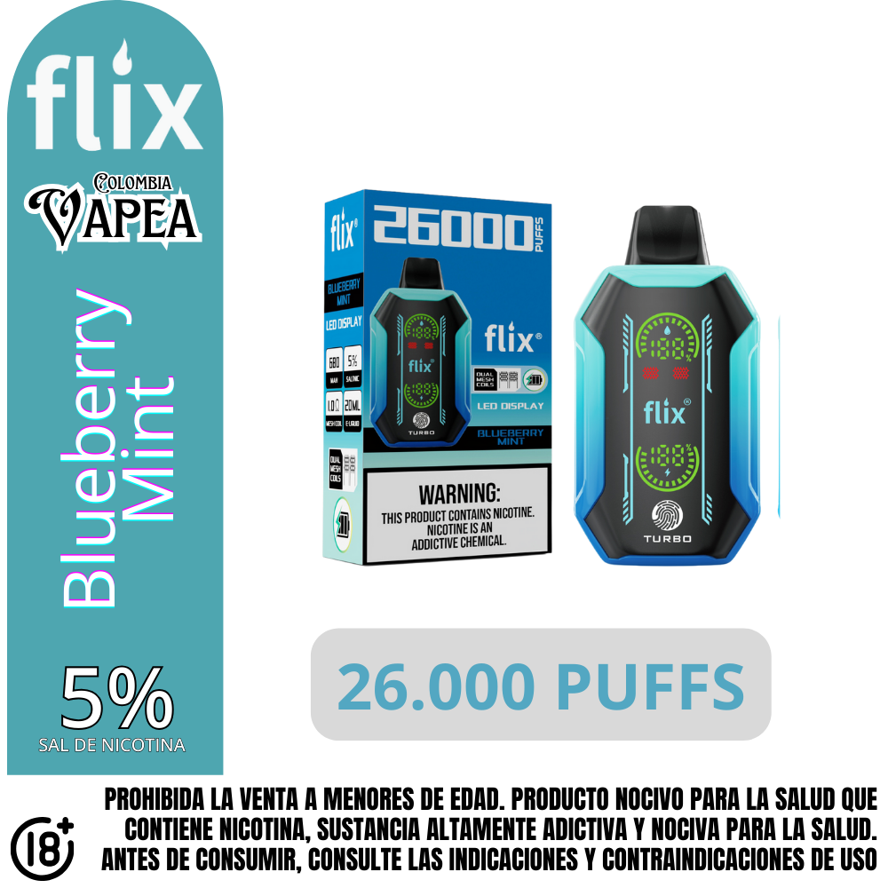 Vape Flix Blueberry Mint 26000 Puffs 5% - Rappi