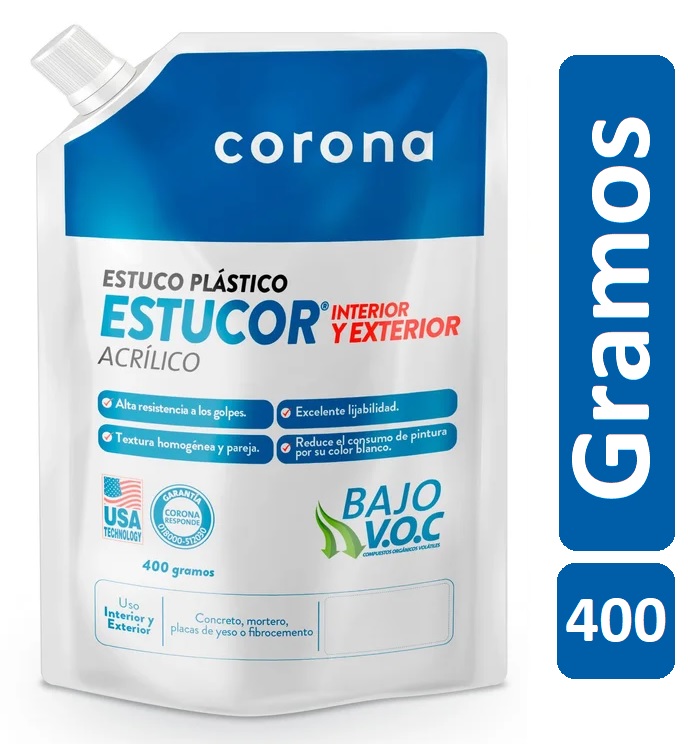 Estuco Plástico Acrílico 400 Gramos Paredes Cemento Secado Rápido ...