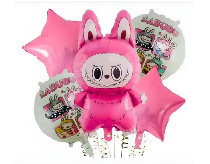 Kit Bouquet 5 Globos Labubu Rosado Metalizados Cumpleaños - Rappi