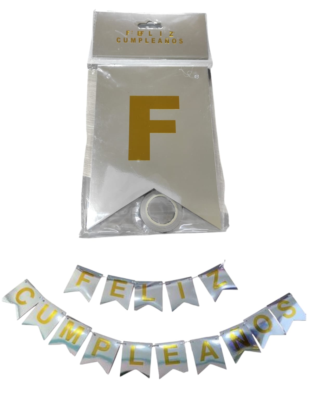 Banderin Feliz Cumpleaños Plateado Con Dorado Rappi