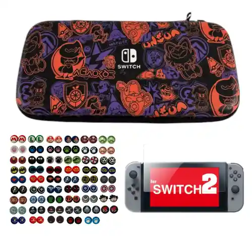 Estuche Con Diseño Colores + Vidrio + 2 Grips Compatible Switch 2 - Rappi