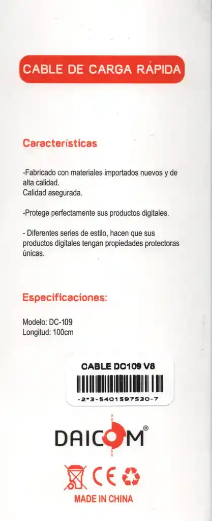 ⚡ Cable V8 De Carga Rápida Daicom — Potencia Y Resistencia En Cada Conexión 🔌📱 | Dc-109 - Rappi