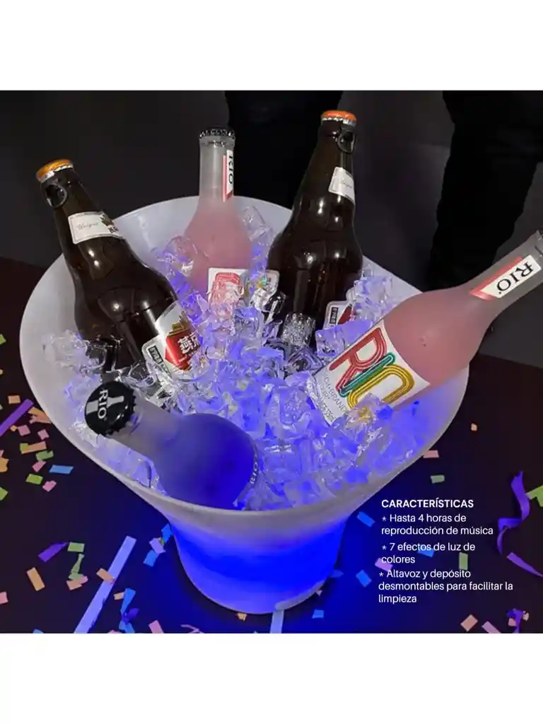 Hielera Cubeta 7l Para Cerveza Con Luz Led + Bluetooth 5w Bluetooth ...