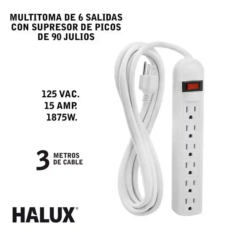 Multitoma Regleta Eléctrica Brickell 6 Entradas Con Protección 3 Metros ...