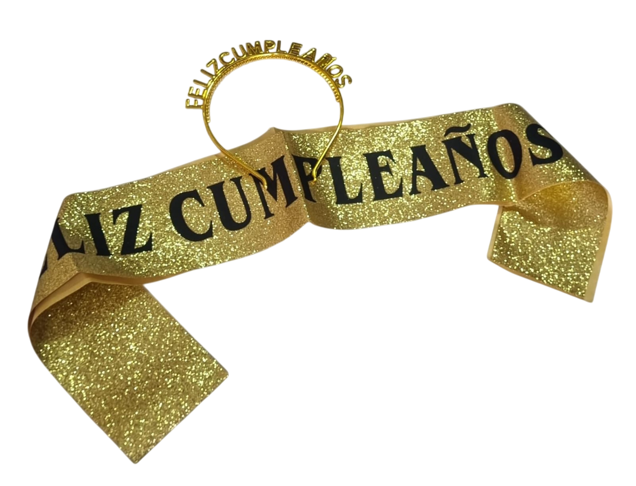 Kit Feliz Cumpleaños Tiara + Faja Dorada - Rappi
