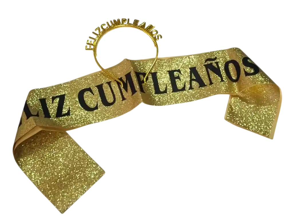 Kit Feliz Cumpleaños Tiara + Faja Dorada - Rappi