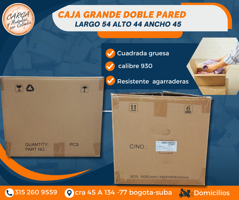 Caja Grande De Cartón Resistente Sin Marca Largo 54 Ancho 45 Alto44 ...