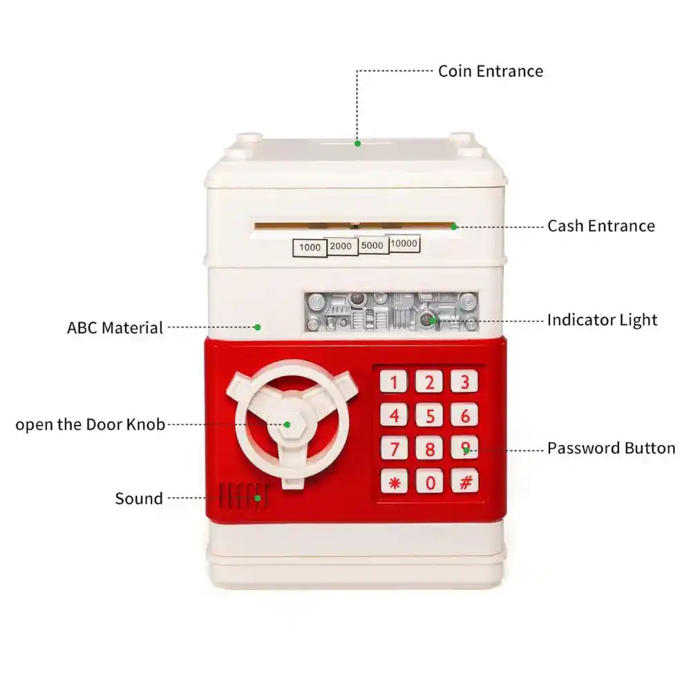 Alcancia Electronica Modelo Caja Fuerte Con Clave Blanca Y Roja - Rappi