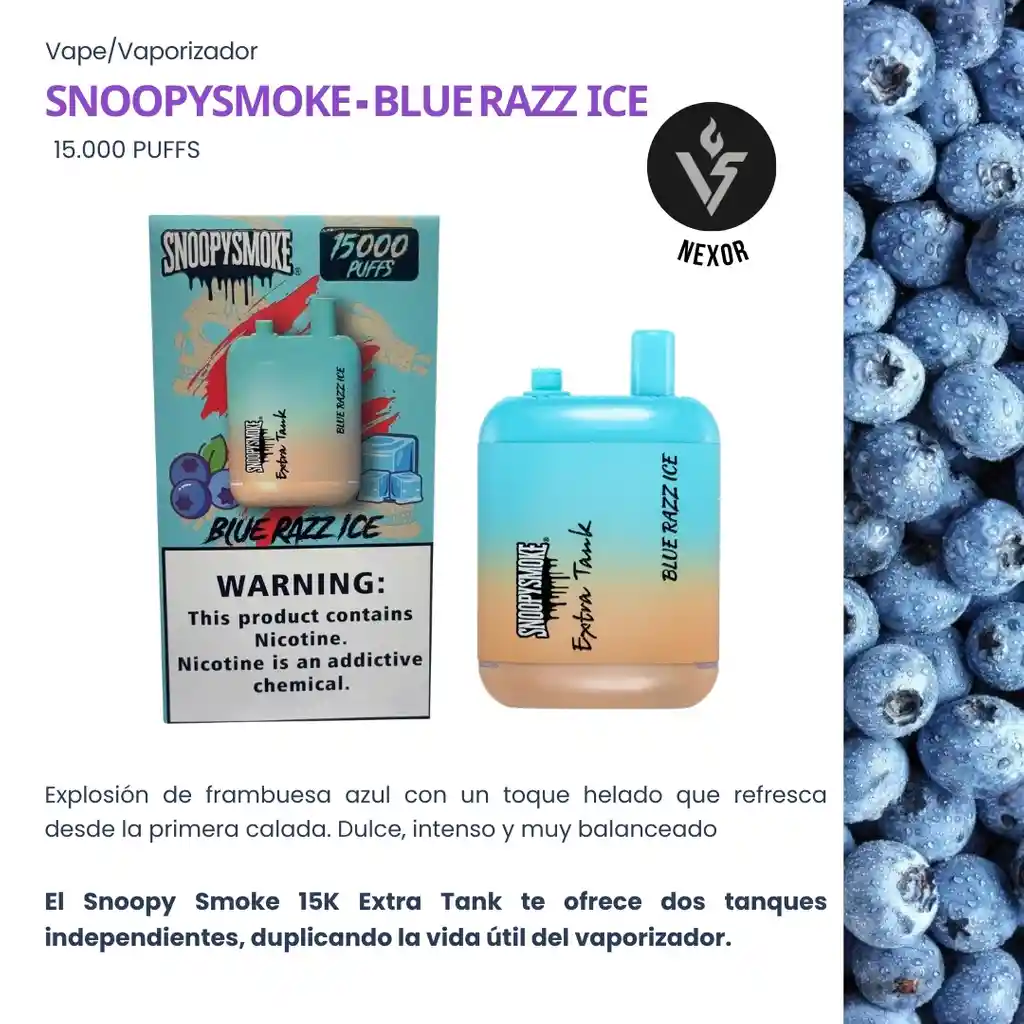 Vape Snoopy Blue Razz Ice – Vaporizador Sabor Frambuesa Azul Con Hielo ...