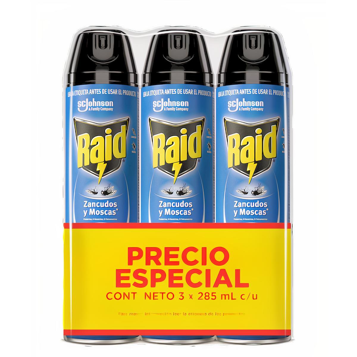 Raid insecticida aerosol mata insectos voladores 3 pack, 855 ml - Rappi