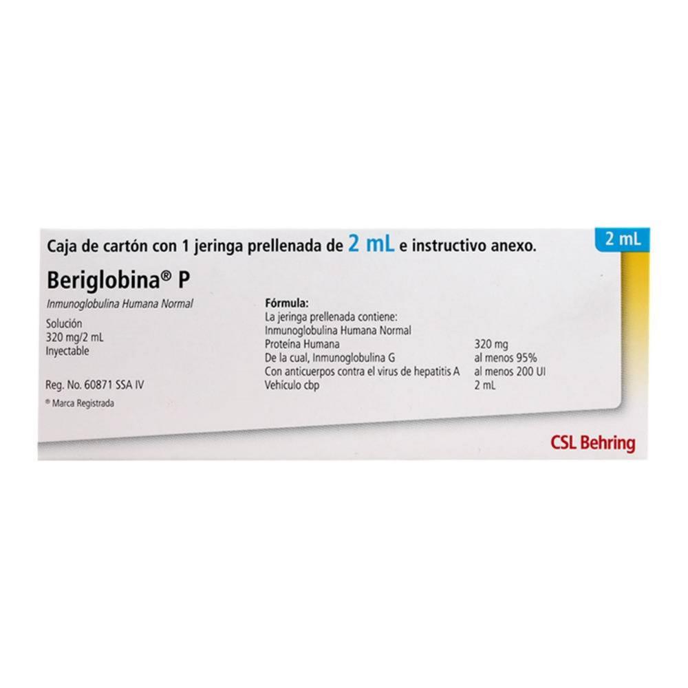 Beriglobina 320Mg/2Ml Cd Amp X 2Ml Inmunoglobulina Humana - Rappi