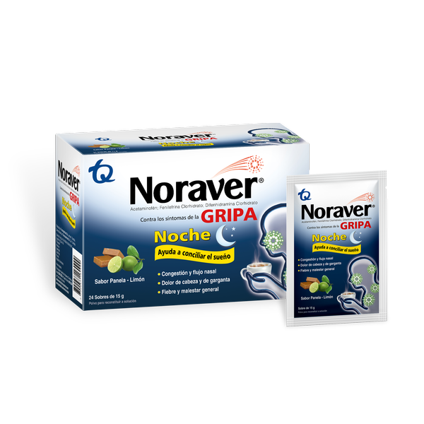 Noraver Gripa Noche (500 mg / 25 mg / 10 mg) - Rappi