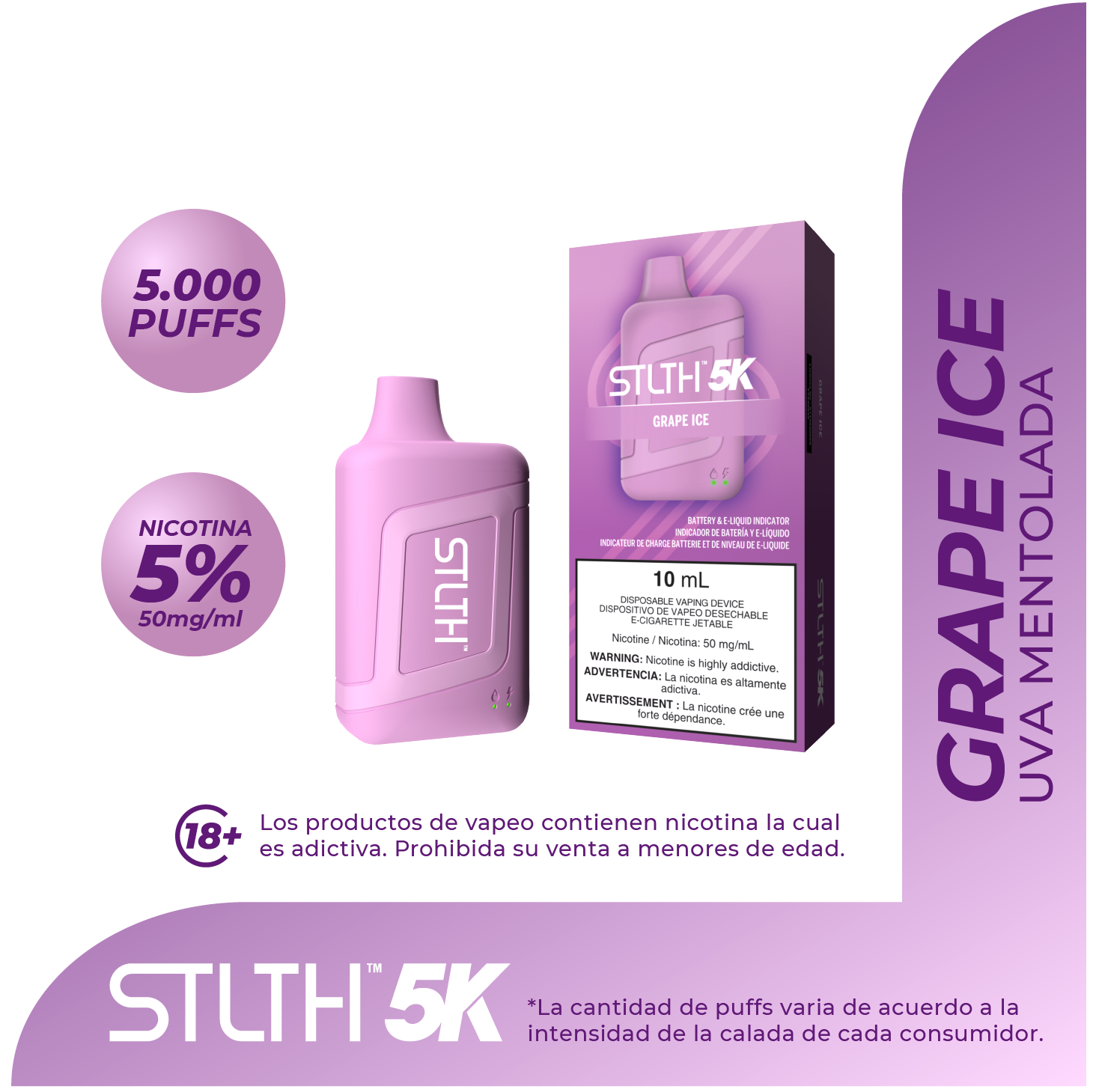 Stlth 5K Vape Grape Ice 5000 Puff 5% Precio - Rappi