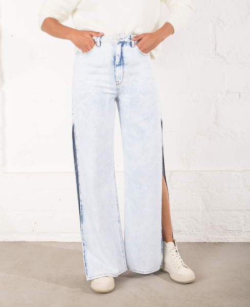 Naf Naf Jean Wide Leg Long Aberturas Laterales Azul Talla 8 - Rappi