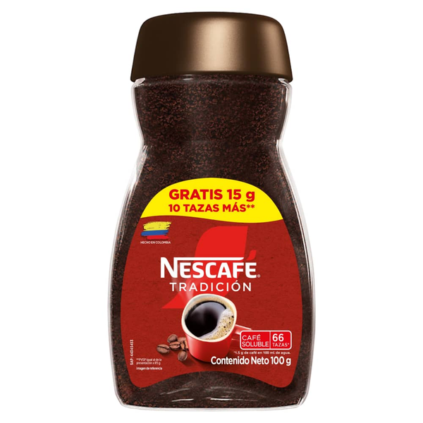 Café Instantáneo Nescafé Tradición 100 g Frasco Gratis 15 g - Rappi