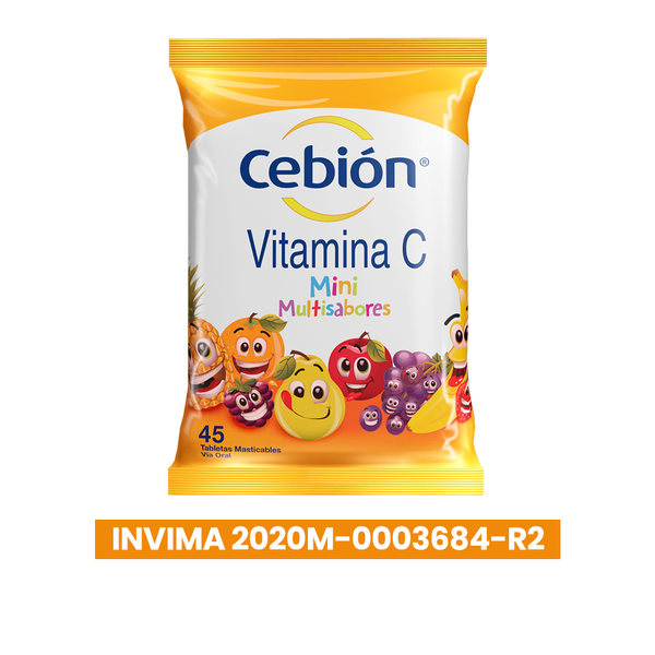 Cebión Minis tabletas masticables para niños Vitamina C Multi-Sabor con ...