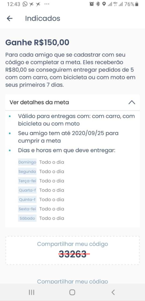 ¡Comparte tu código de referidos con un amigo o el mundo entero! Te recomendamos usar WhatsApp