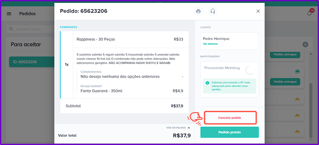 Como cancelo um pedido?